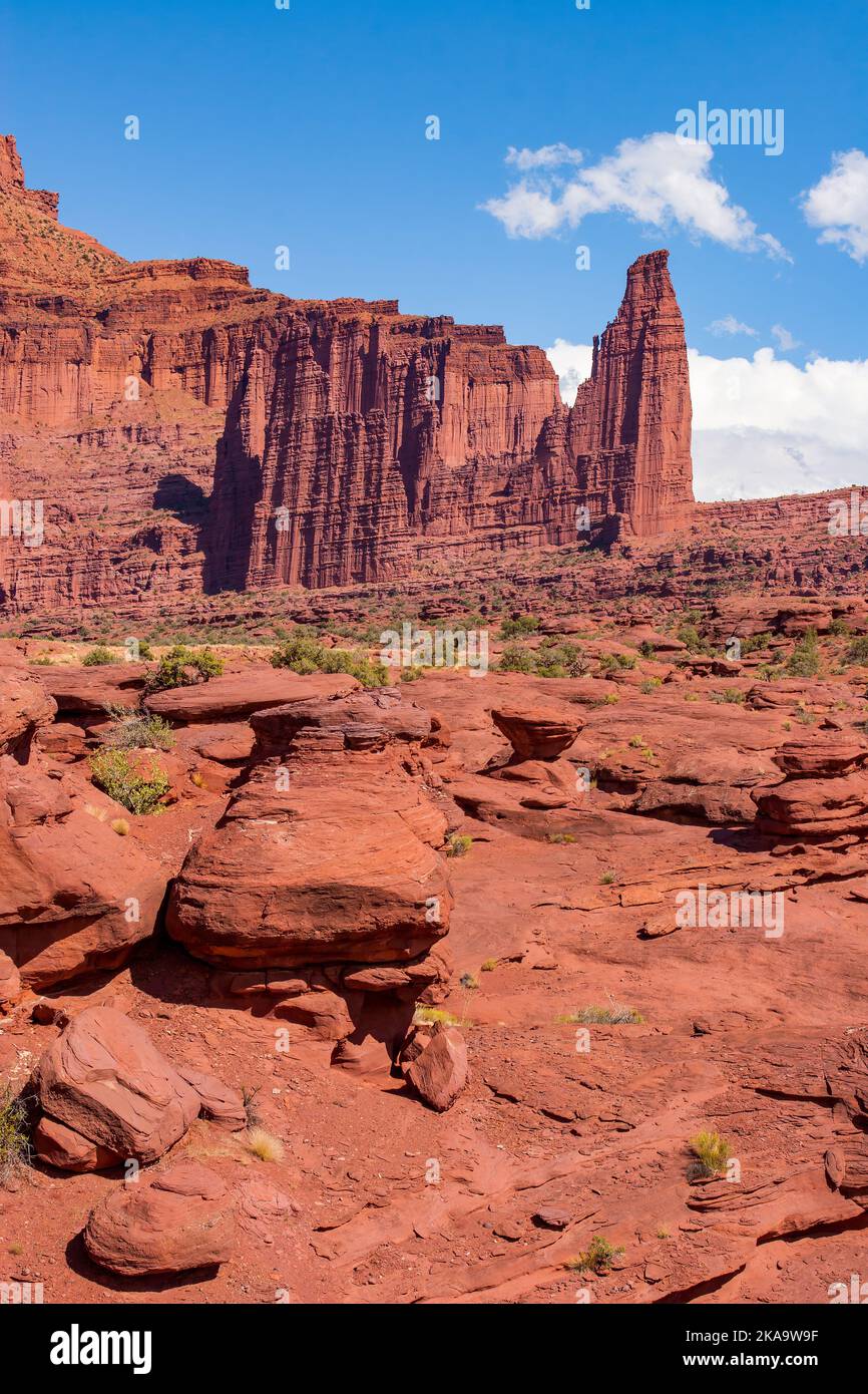 Waring Mesa and the Fisher Towers. The Titan at right is the tallest ...