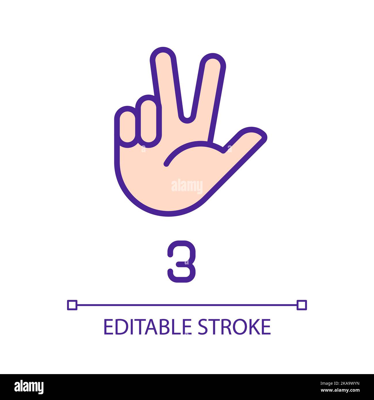 Signing digit three in ASL pixel perfect RGB color icon Stock Vector ...