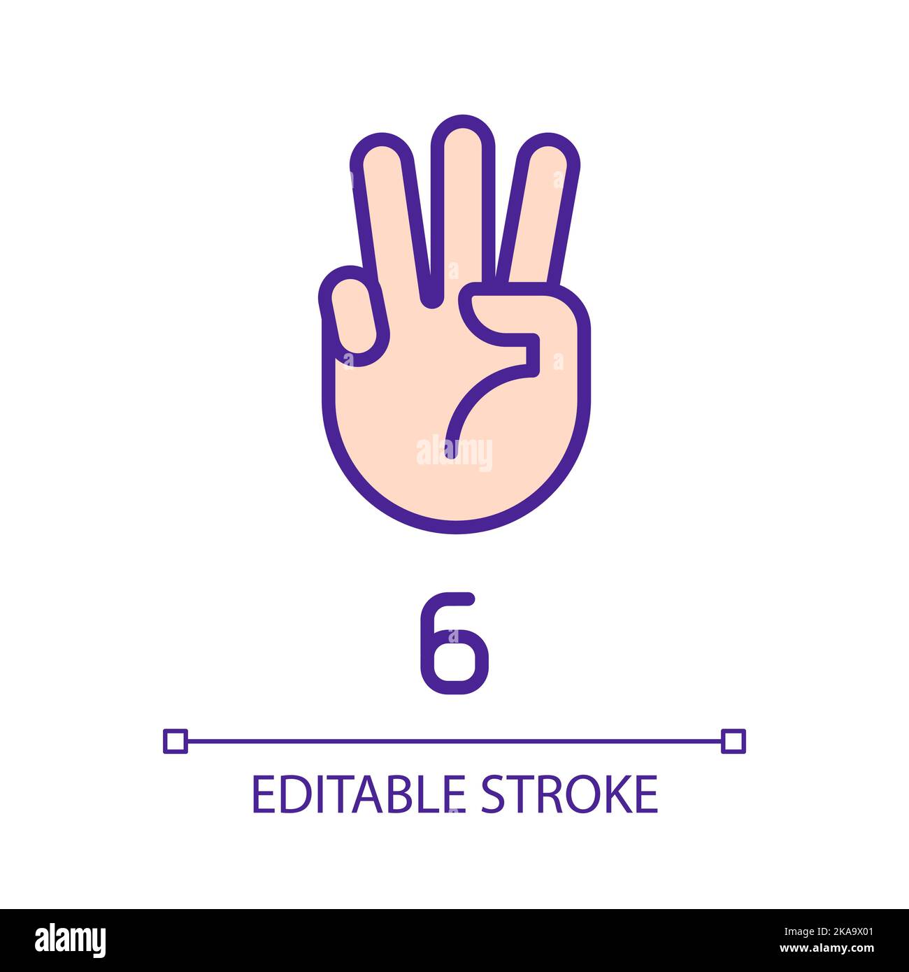 Digit six in American sign language pixel perfect RGB color icon Stock ...
