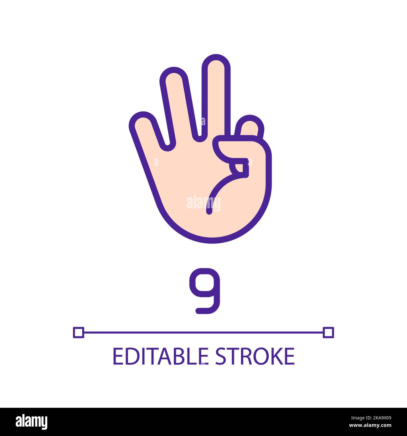 Signing digit nine in ASL pixel perfect RGB color icon Stock Vector ...