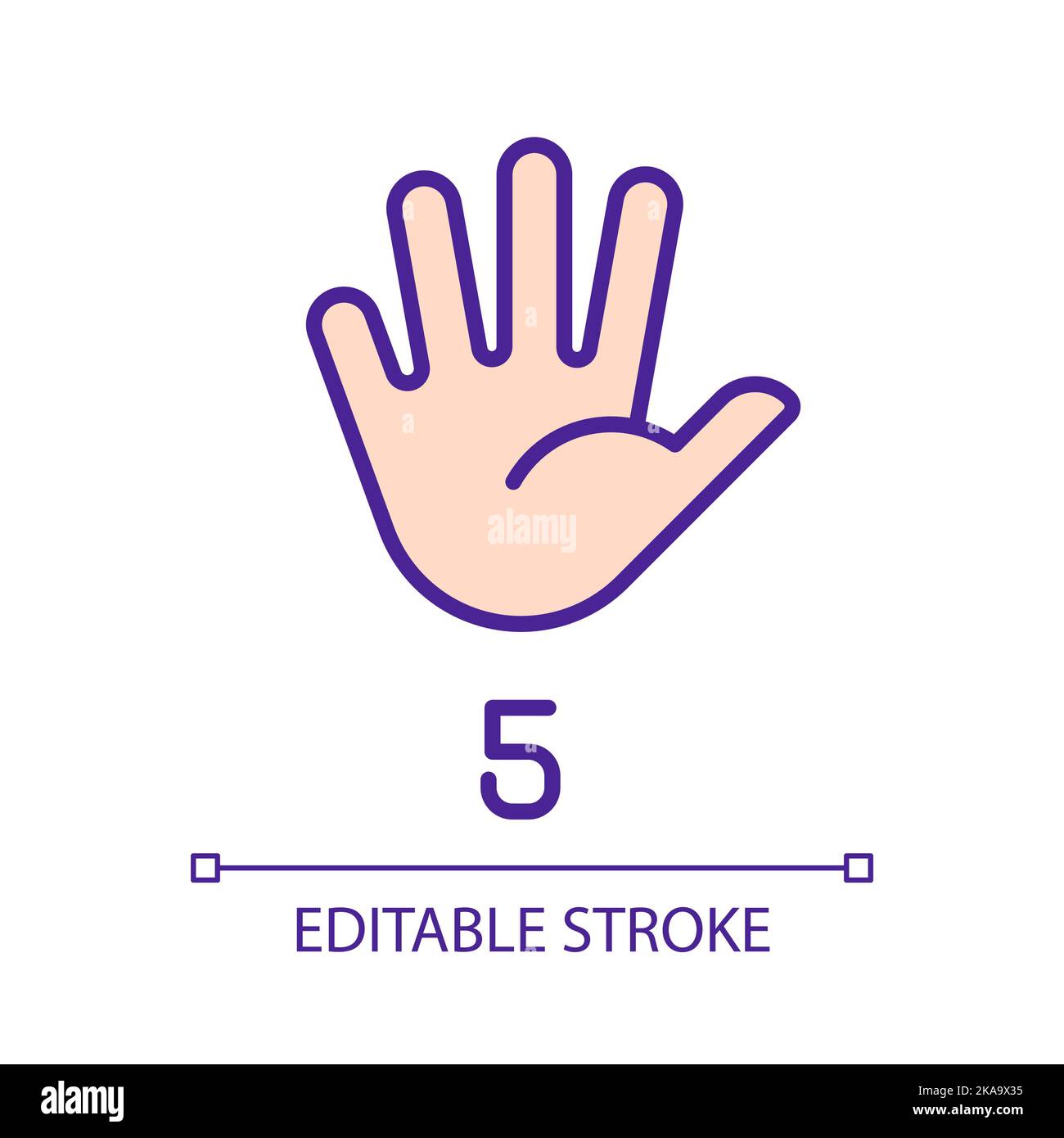 Digit five in American sign language pixel perfect RGB color icon Stock ...