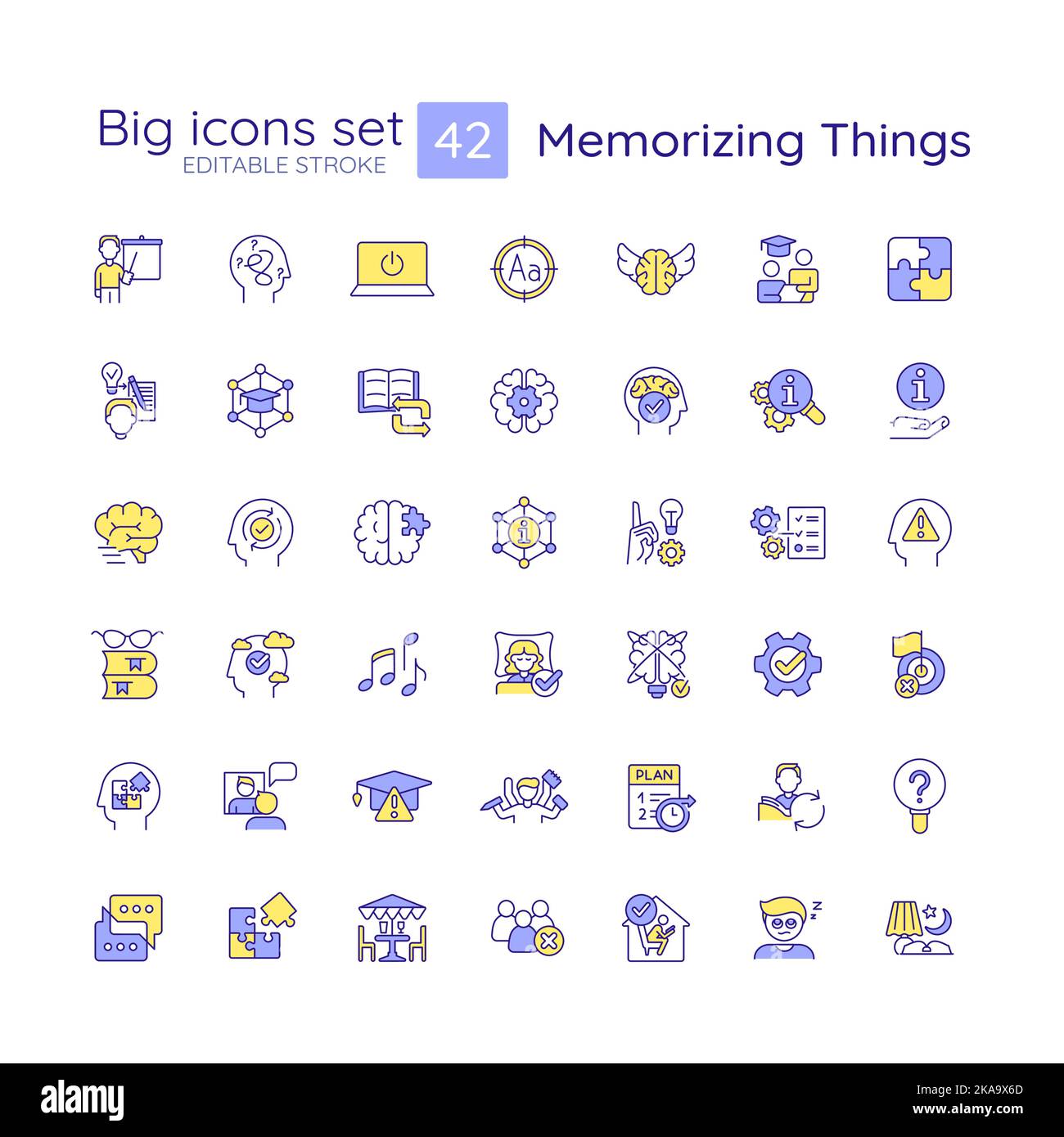 Memorization things strategies RGB color icons set Stock Vector Image ...