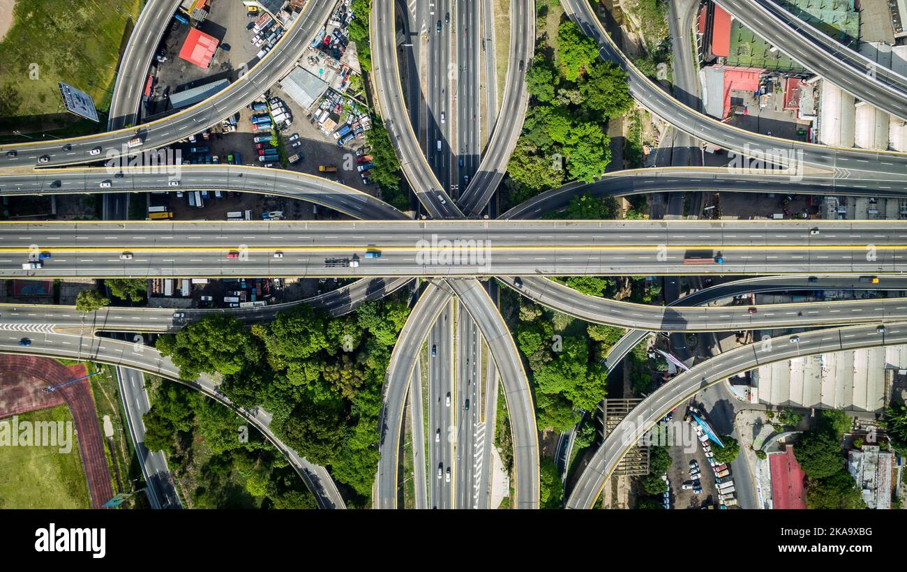 An aerial top view of road junctions in Caracas, Venezuela Stock Photo ...