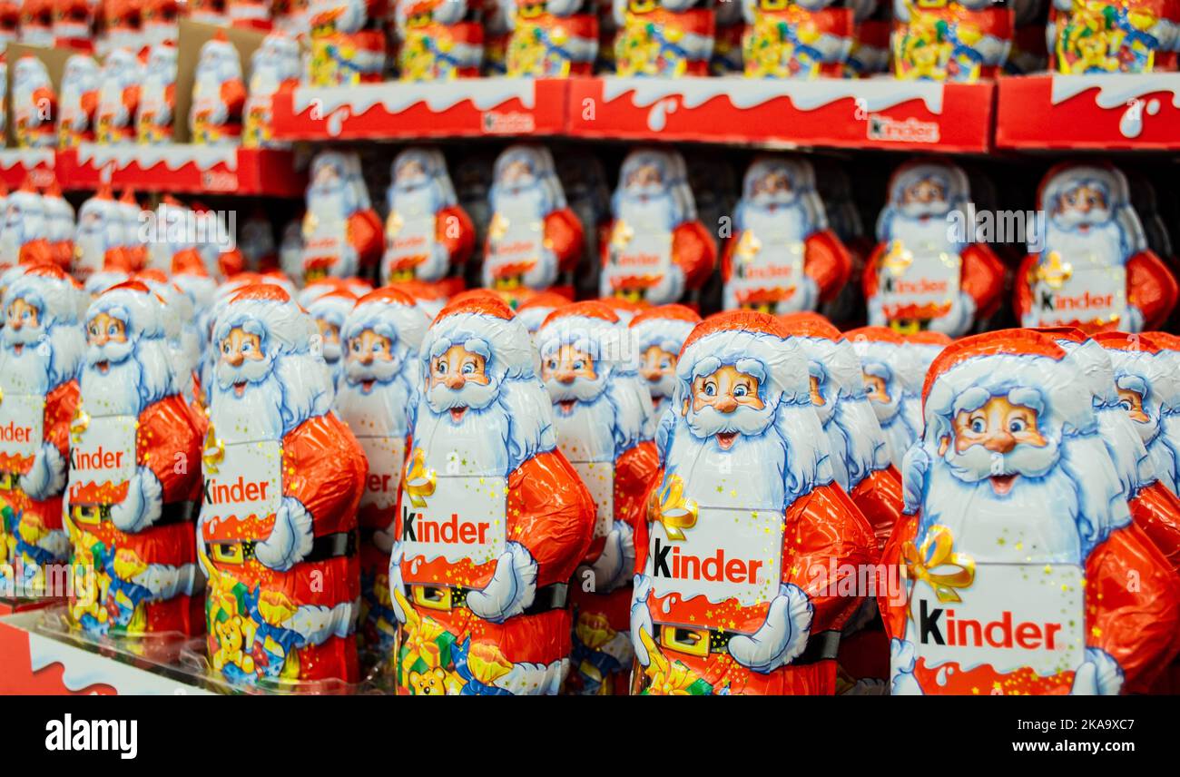 Moscow, Russia, November 2020: Lots of chocolate Santa clauses from ...