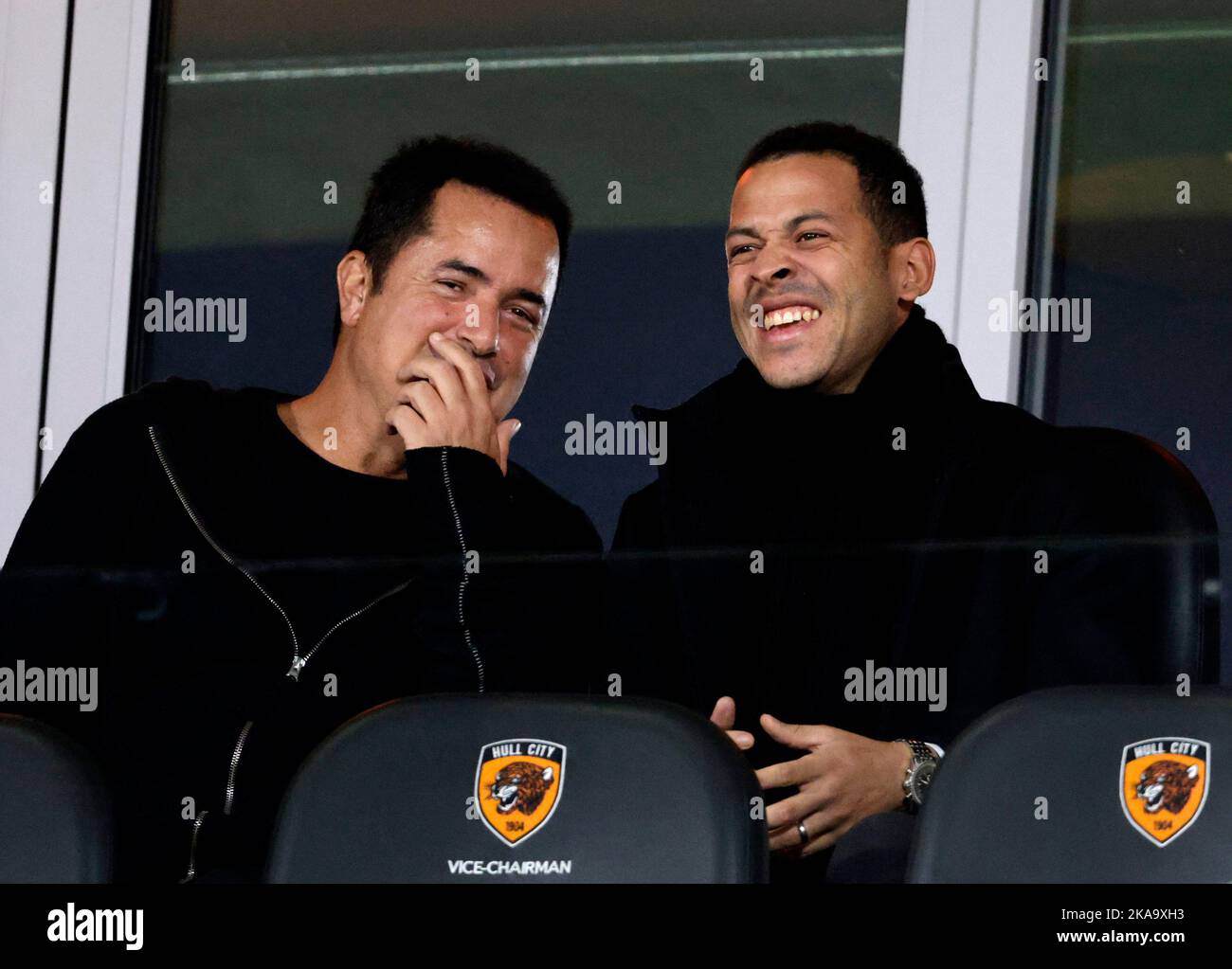 Hull City owner Acun Ilicali alongside Liam Rosenior during the Sky Bet ...