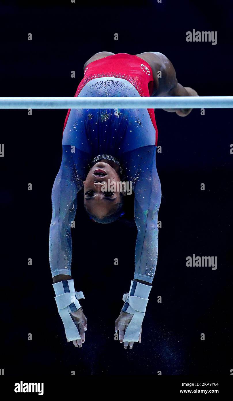 USA's Shilese Jones on the uneven bars during day four of the FIG ...