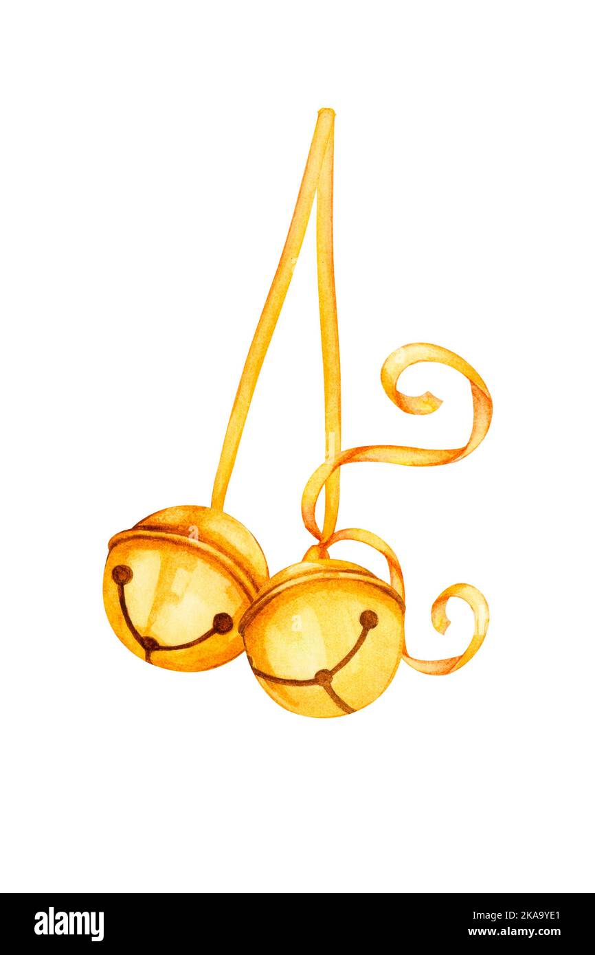 Golden bells on a ribbon. Festive New Year and Christmas decor ...