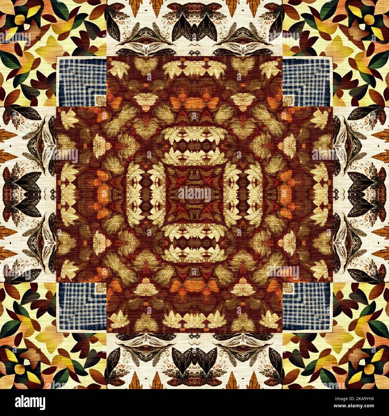 Autumn leaf quilt style vintage seamless pattern. Homely cottage core ...