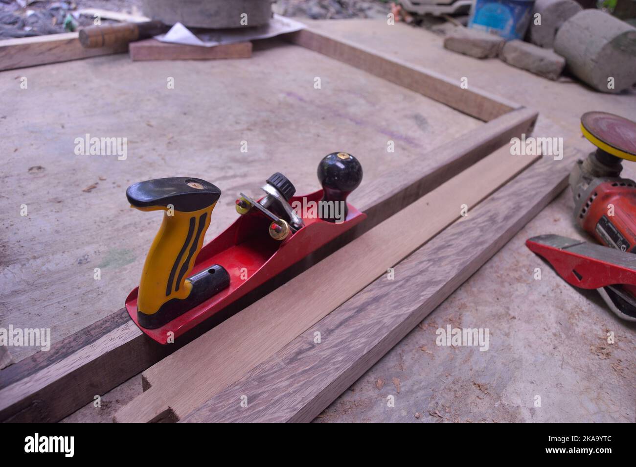 wood smoothing tool with wood craft background. manual craft tools ...