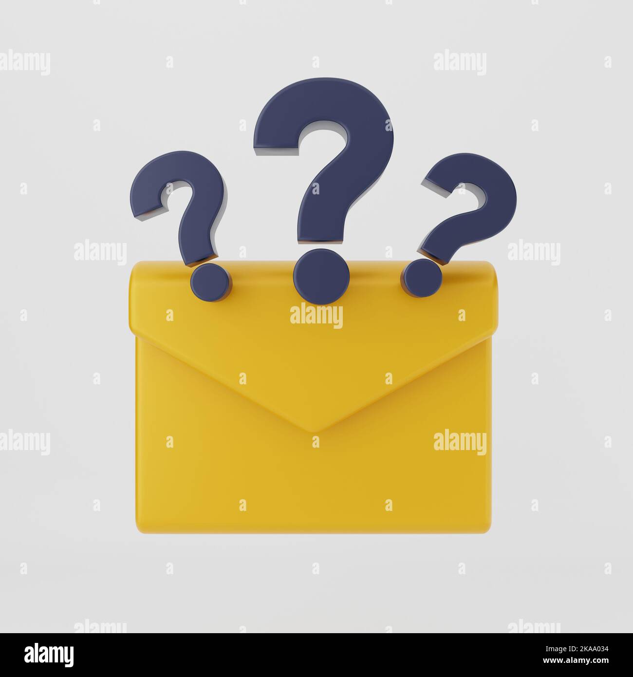 A 3D rendering of a mail icon with question marks Stock Photo - Alamy