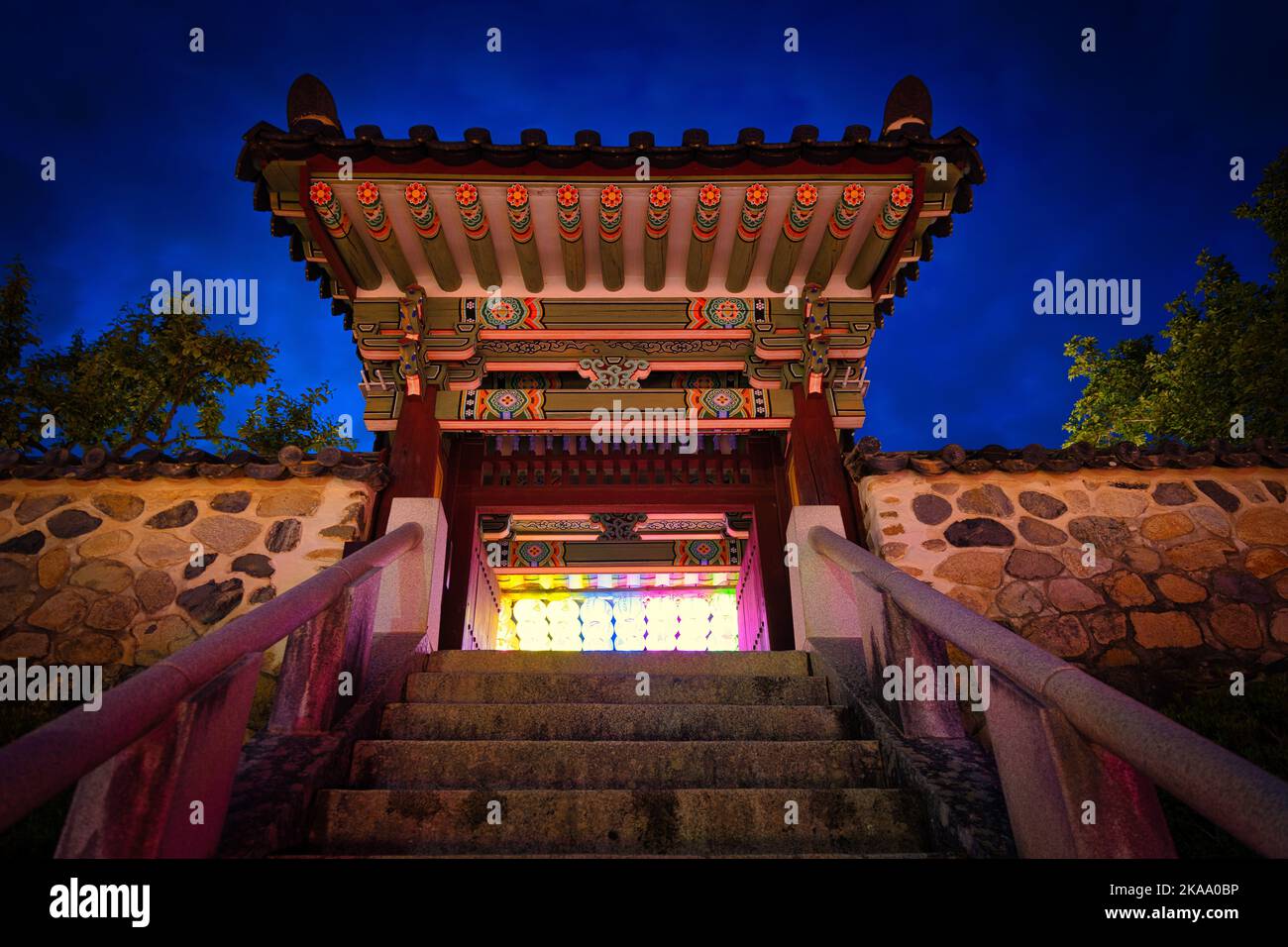 The view of the Bulguksa temple entrance against the blue sky. Gyeongju ...