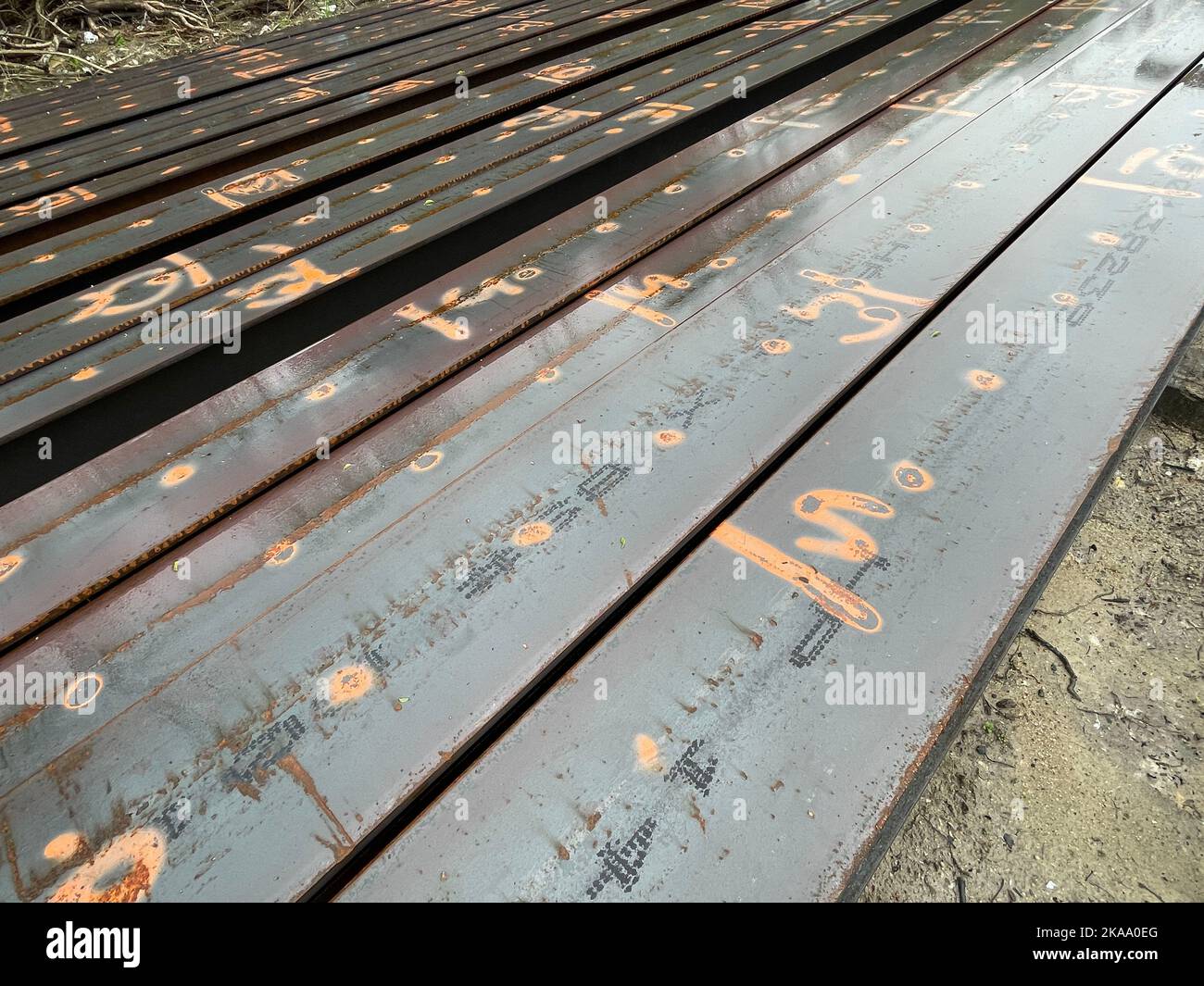 Augusta, Ga USA - 03 01 22: Construction area and materials iron planks ...