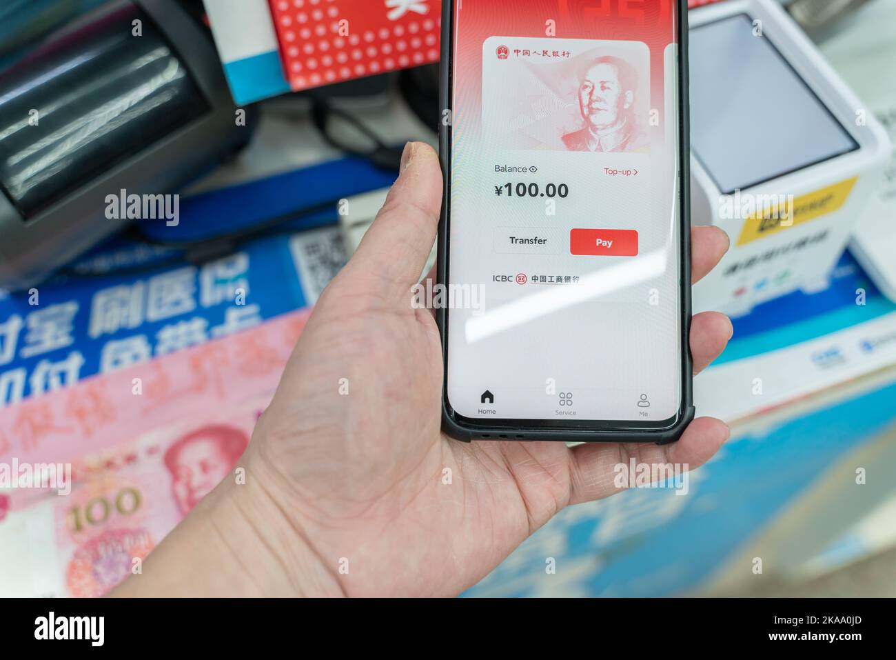Chongqing, China-May 8th 2022: Chinese customer Using digital currency ...