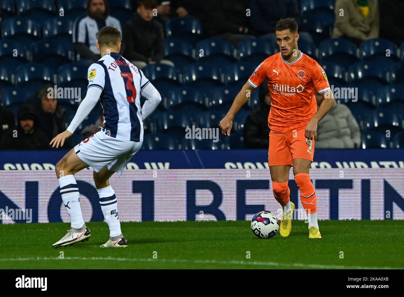 Jerry Yates #9 of Blackpool in action during the game during the Sky ...