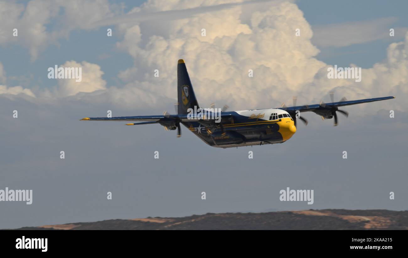 Fat Albert, a USMC C-130J transport, makes a pass at the 2022 Miramar ...