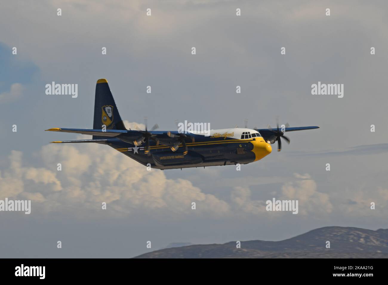 Fat Albert, a USMC C-130J transport, makes a pass at the 2022 Miramar ...