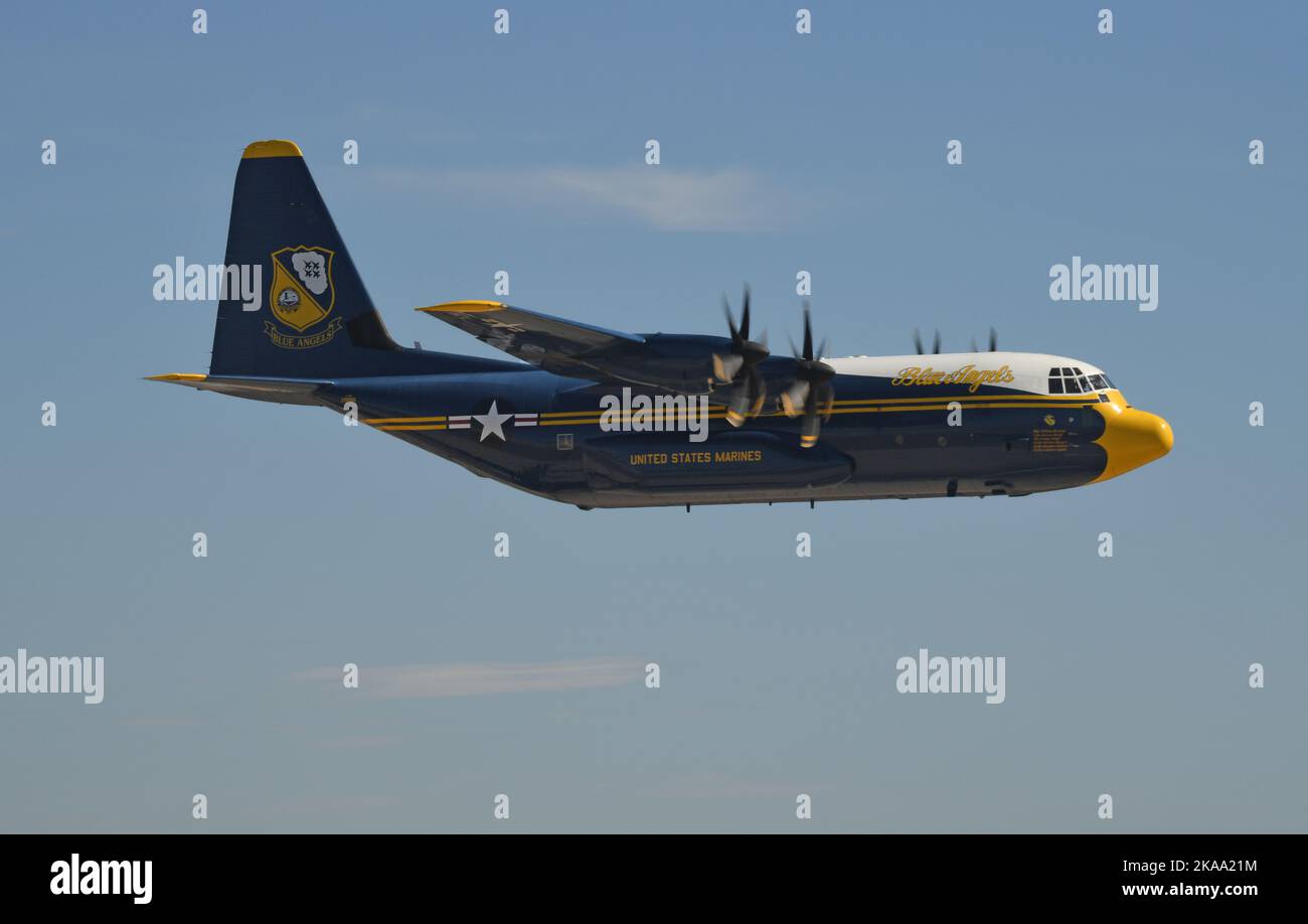 Fat Albert, a USMC C-130J transport, makes a pass at the 2022 Miramar ...