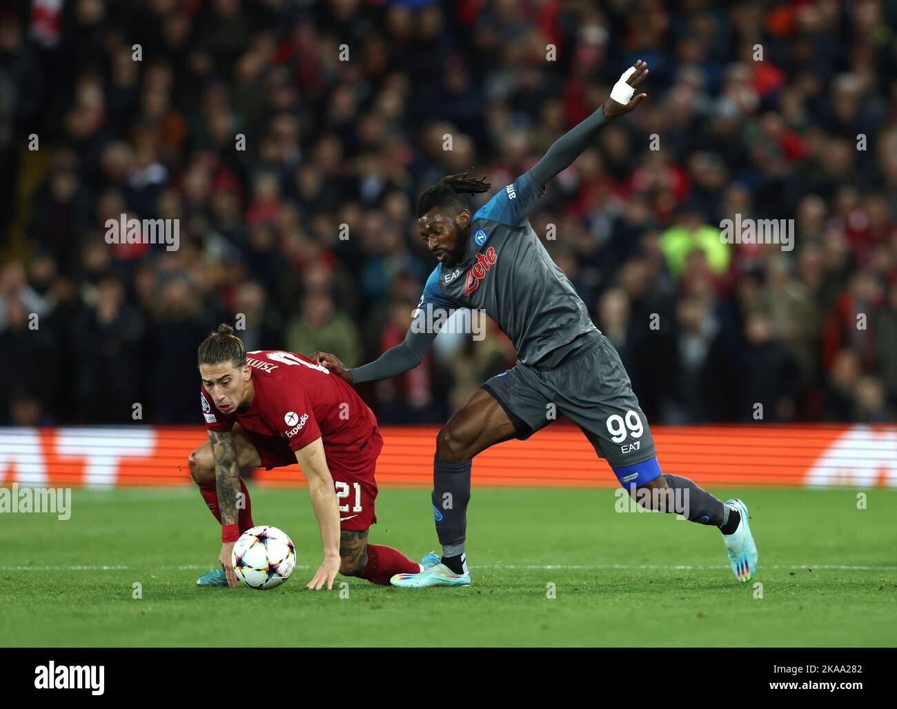 Liverpool, England, 1st November 2022. Kostas Tsimikas of Liverpool (L ...