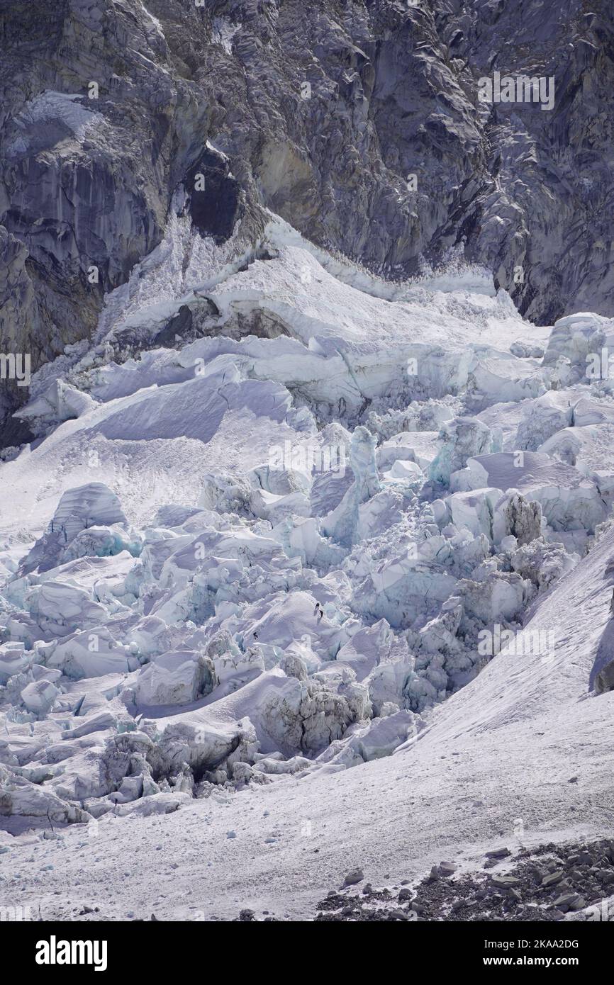 A vertical shot of the Khumbu Icefall on the Nepali slopes of Mount ...