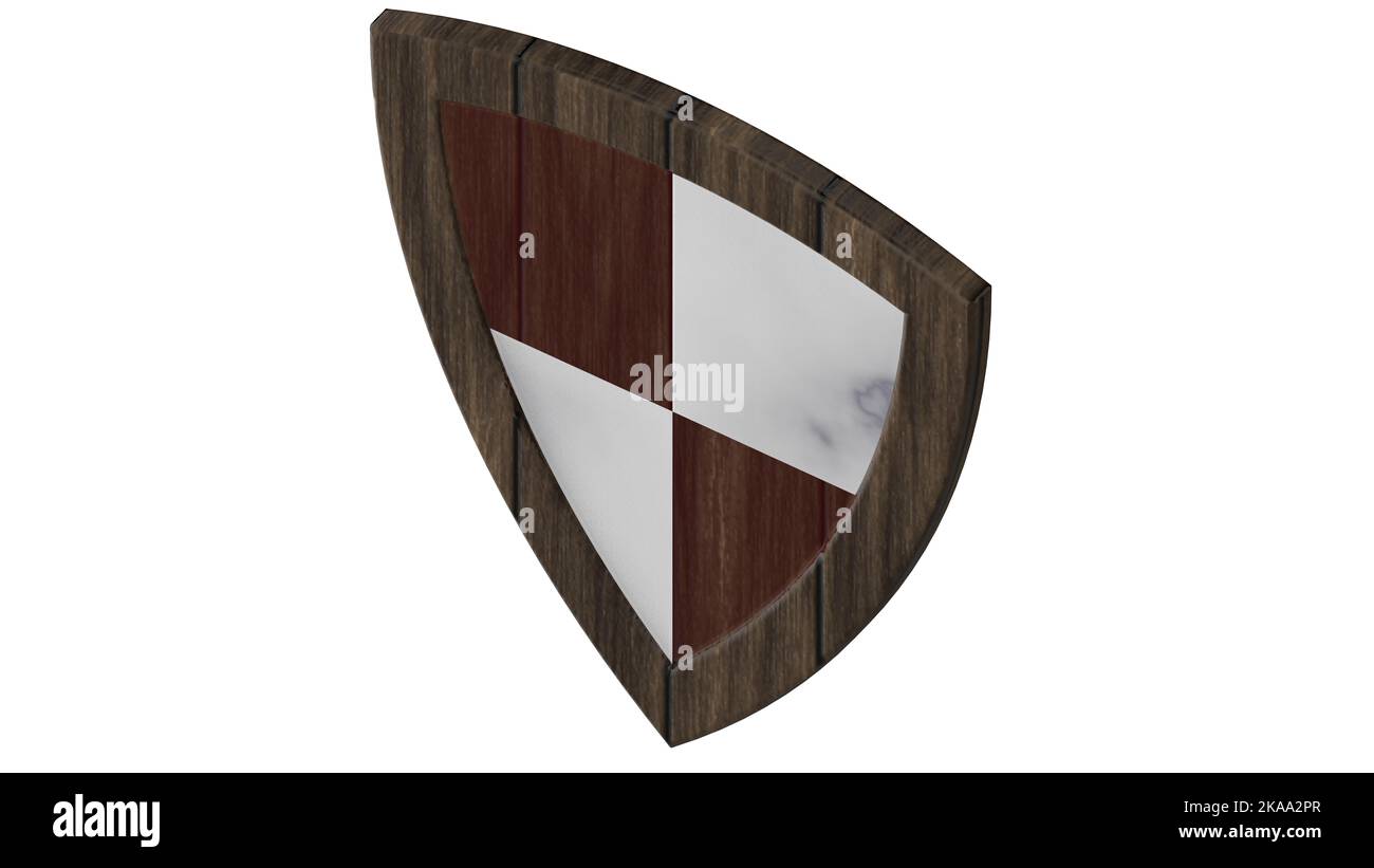 shield red white wood medieval 3d render illustration Stock Photo - Alamy