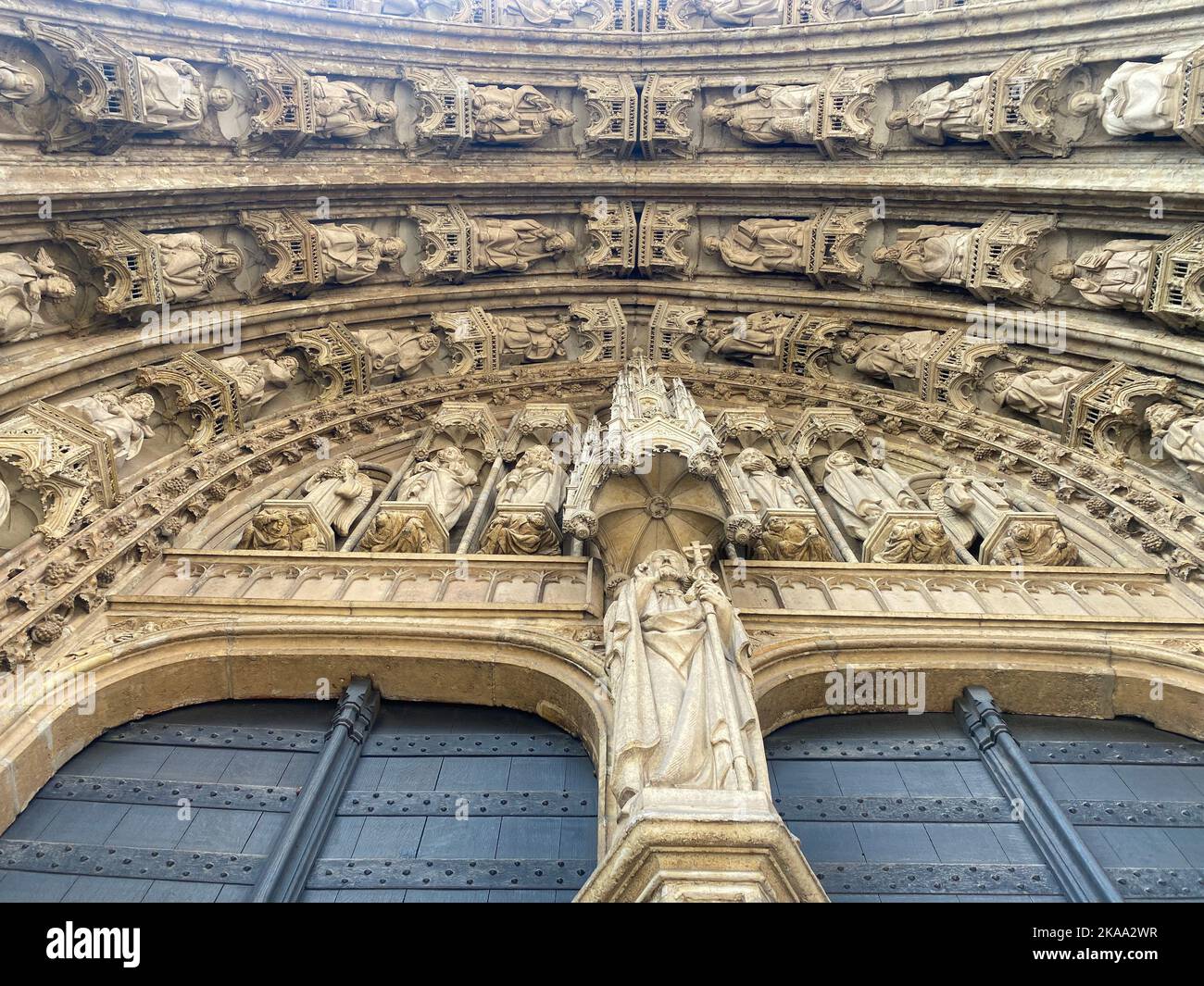 Gothic ancient architecture and design.Closeup view of the sculptures ...