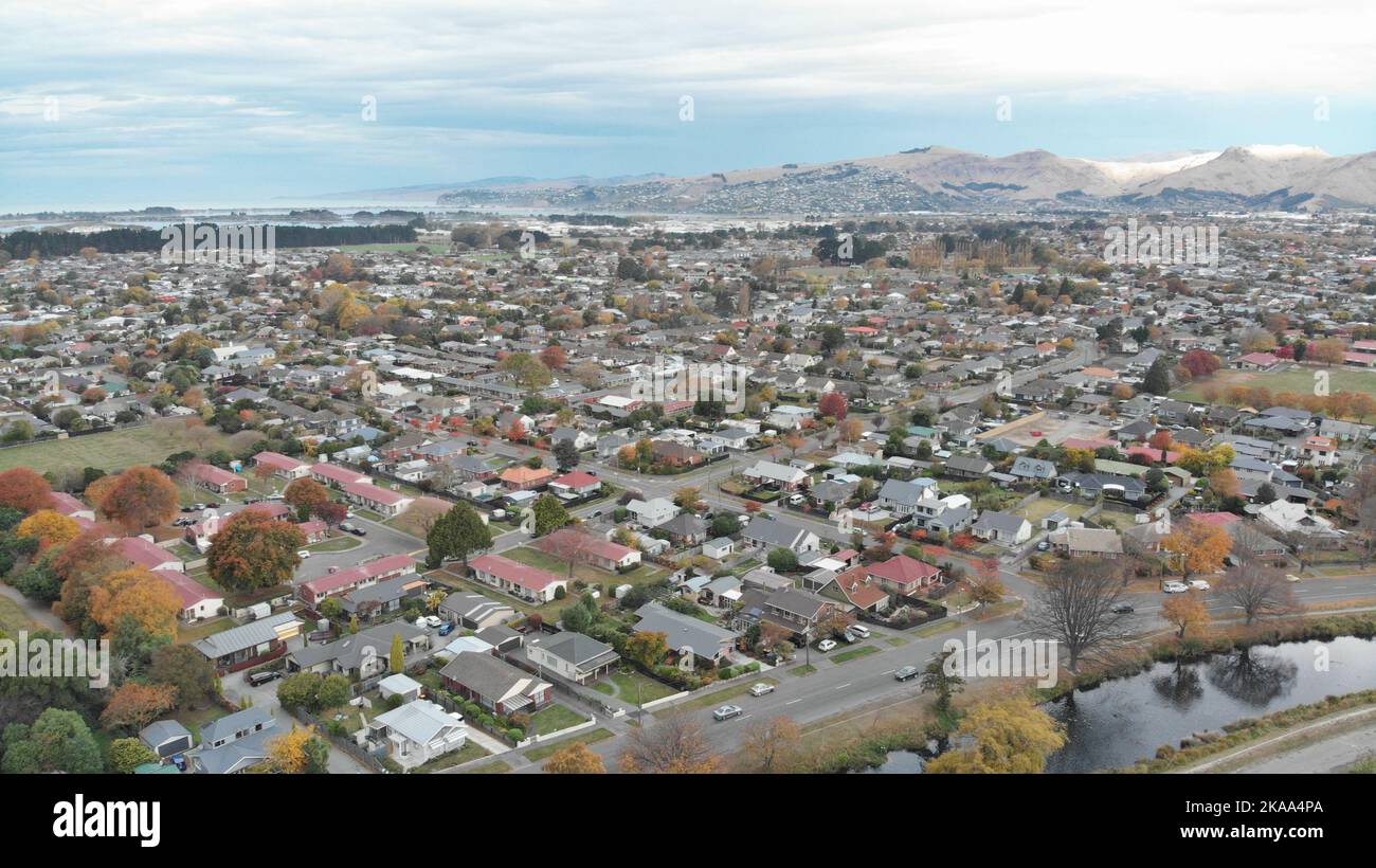 An aerial view of peaceful townscape in fall Stock Photo - Alamy