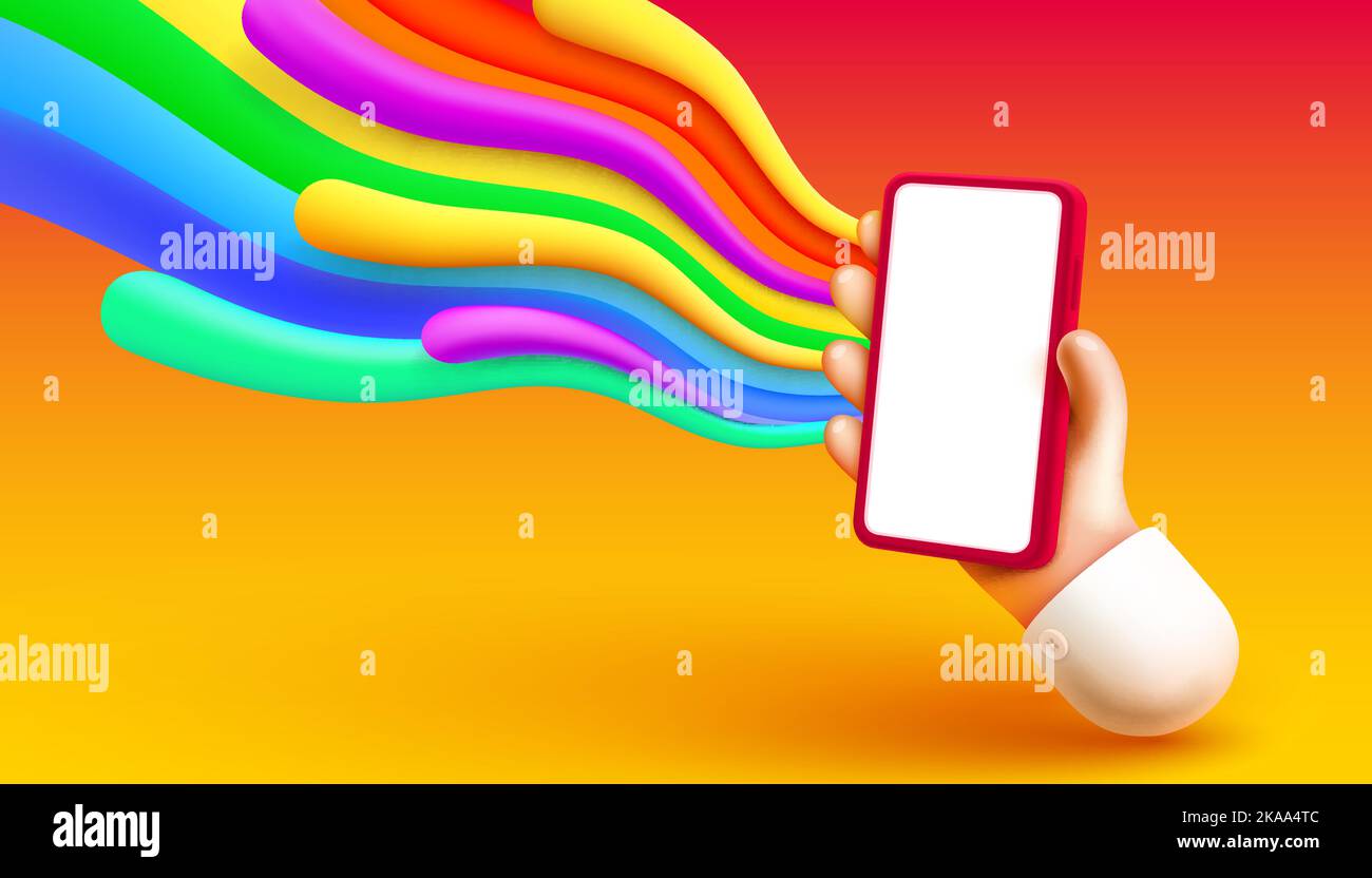 Rainbow wave in the smart phone, art banner. Vector illustration Stock ...