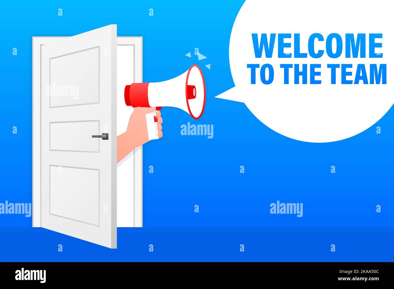 Welcome to the team megaphone blue banner in 3D style. Vector illustration Stock Vector Image ...