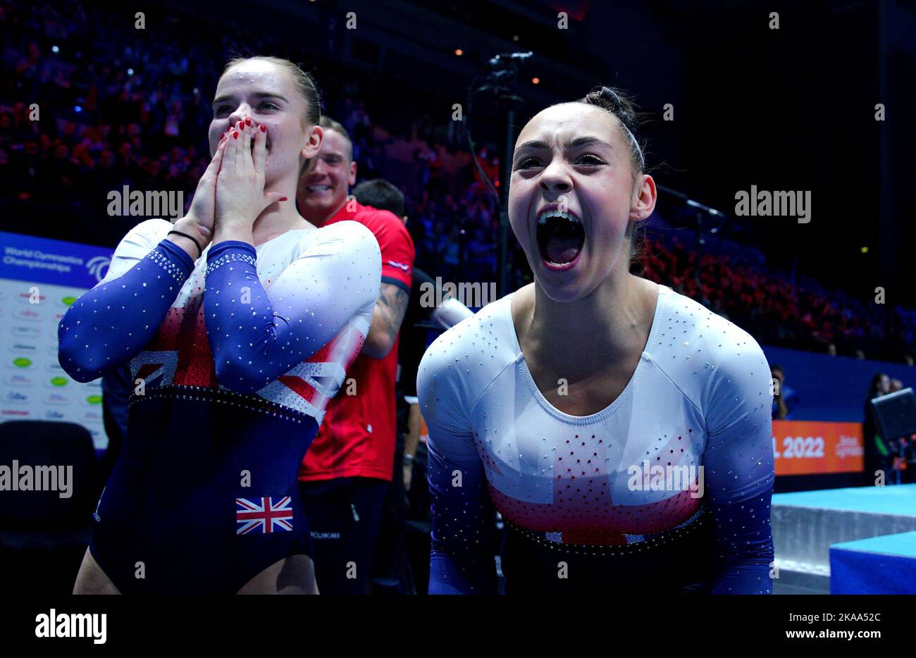 Britain's Jennifer Gadirova (right) celebrates alongside Alice Kinsella ...
