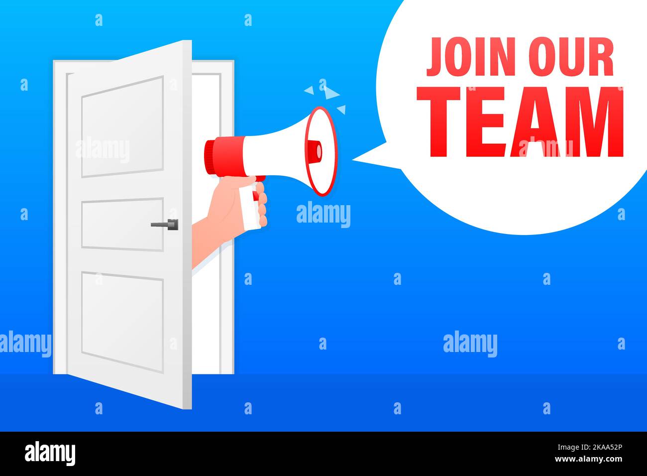 Join our team megaphone blue banner in 3D style on white background. Vector illustration Stock ...