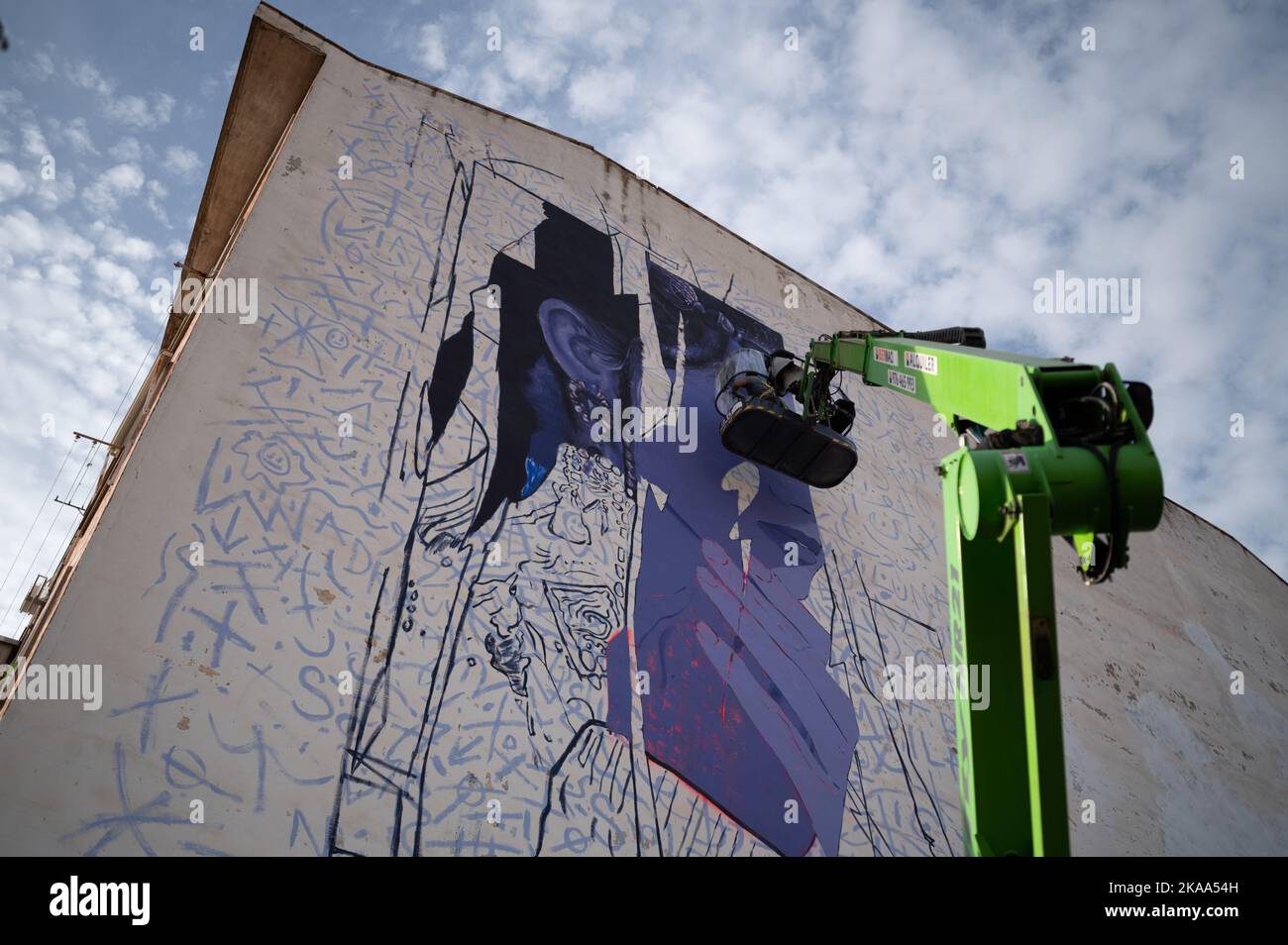 Artist Murfin paints a mural during Asalto International Urban Art ...