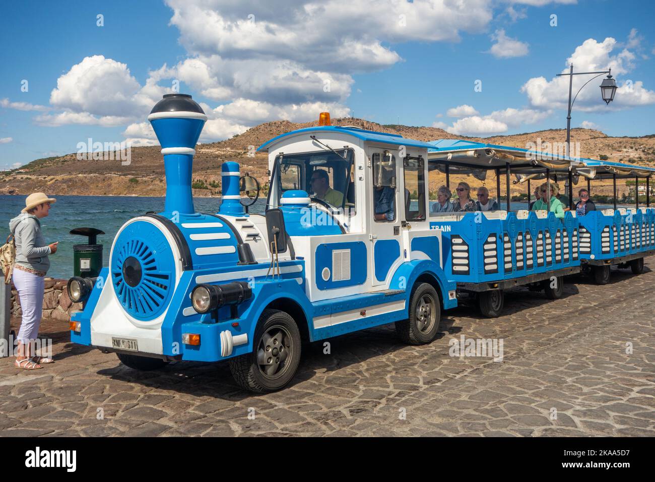 The little village train taking holidaymakers between Molyvos and Petri ...