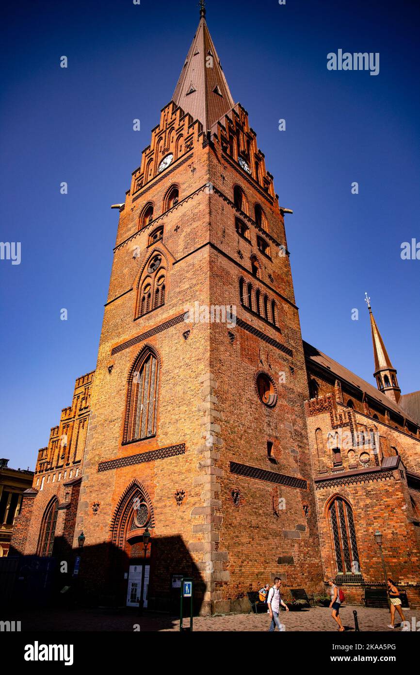 A vertical shot of St. Peter's Church in Malmo, Sweden in blue sky ...