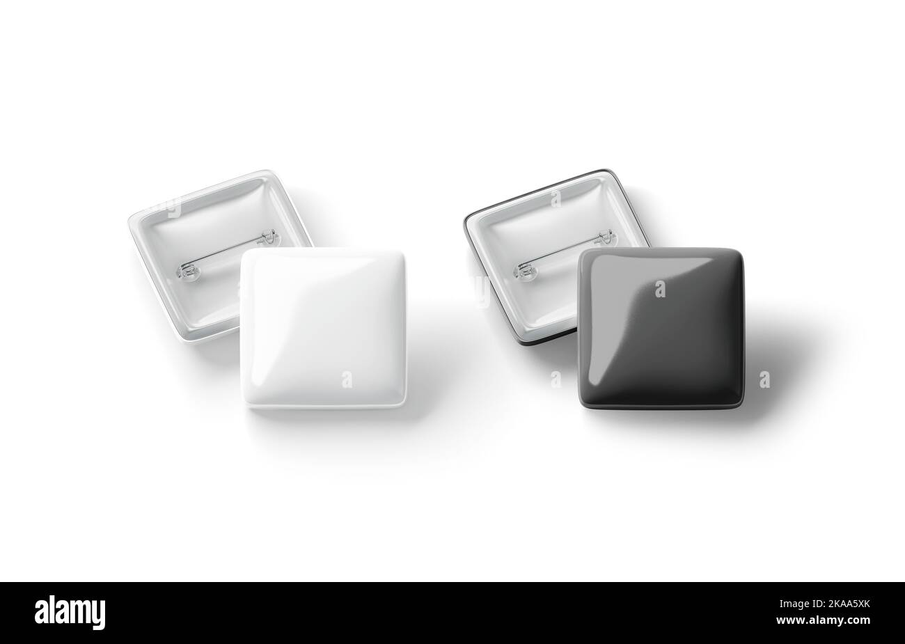 Blank black and white square badge stack mockup, front view, 3d ...