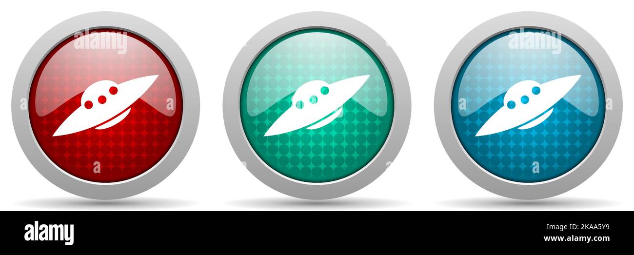 Ufo, alien spaceship vector icon set, glossy web buttons collection ...