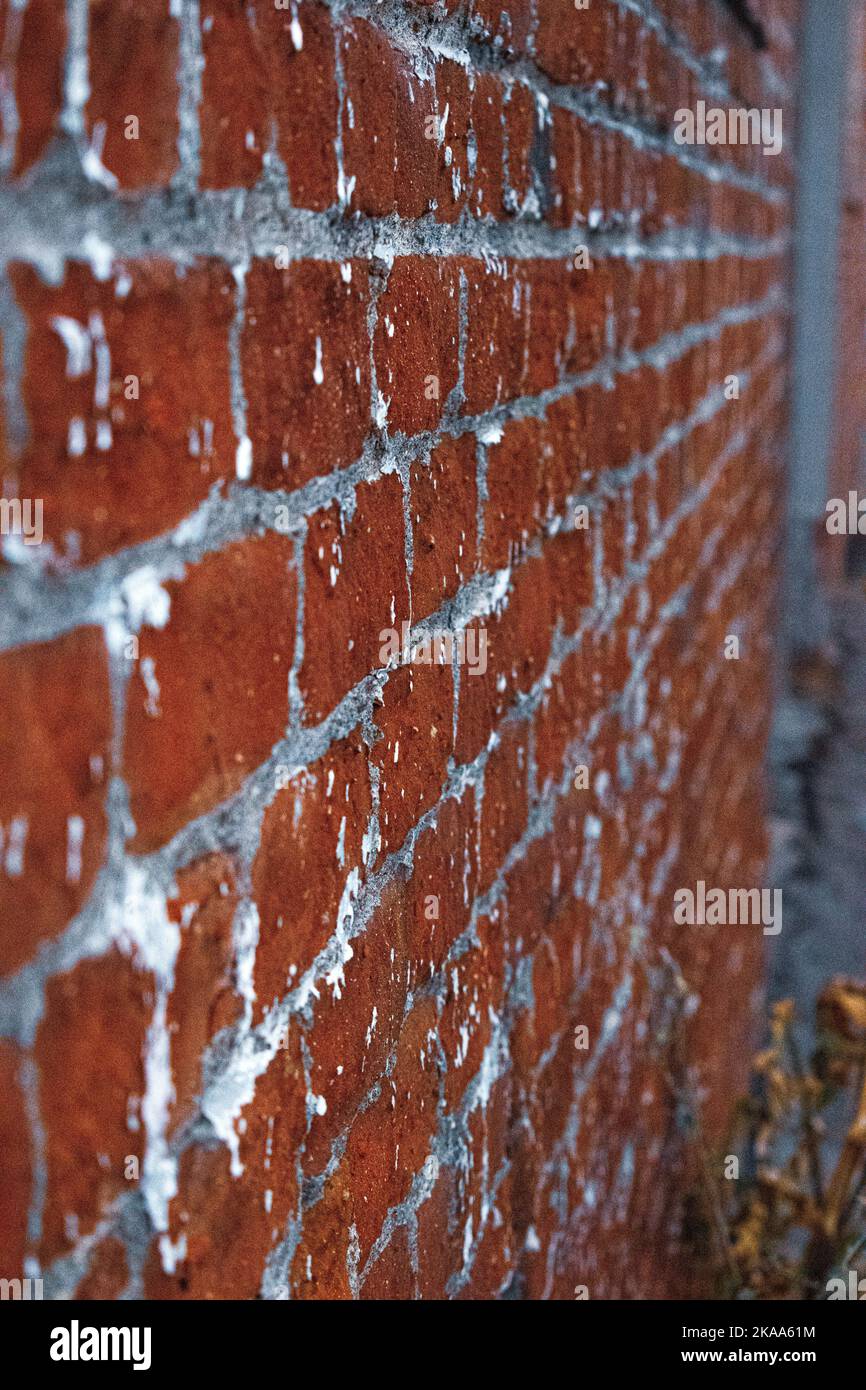 A vertical closeup of red brick wall pattern. Selected focus Stock ...