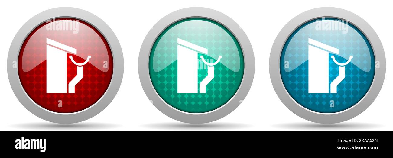 Roof and gutter, guttering home vector icon set, glossy web buttons ...