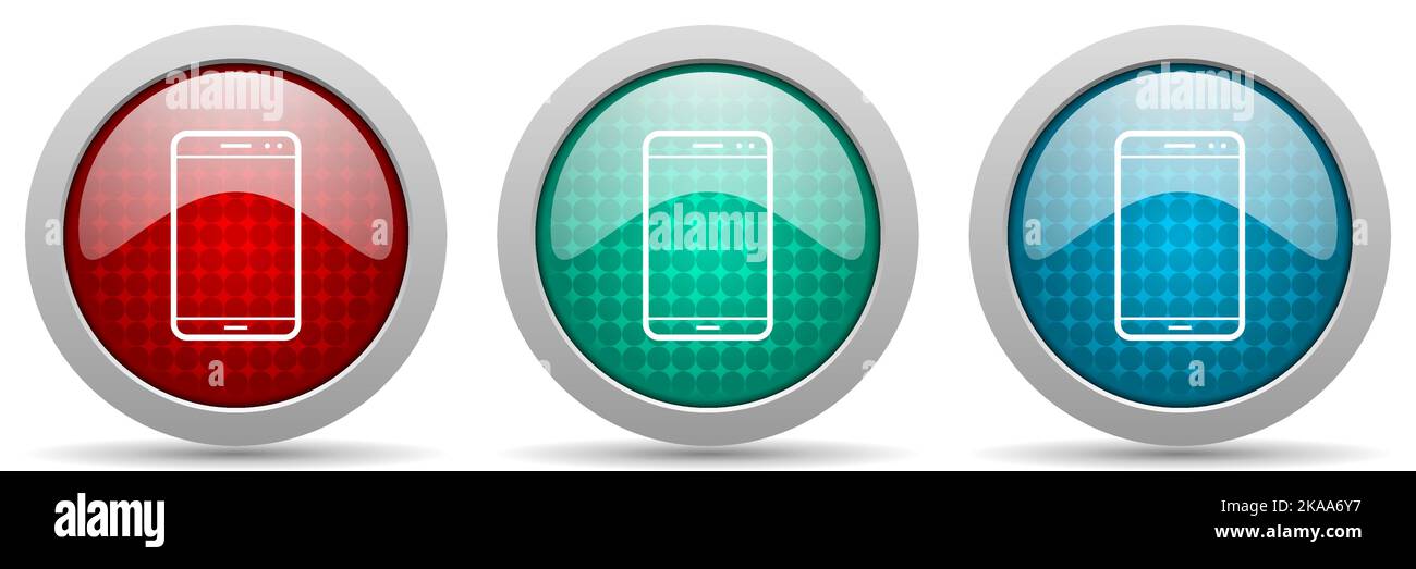 Smartphone, mobile phone vector icon set, glossy web buttons collection ...