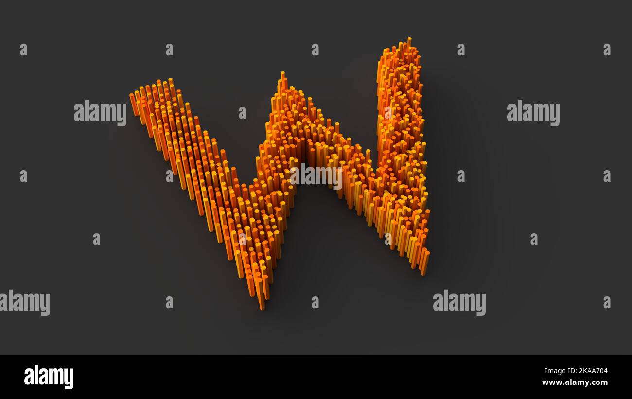 An illustration of a orange and red letter W isolated over dark ...