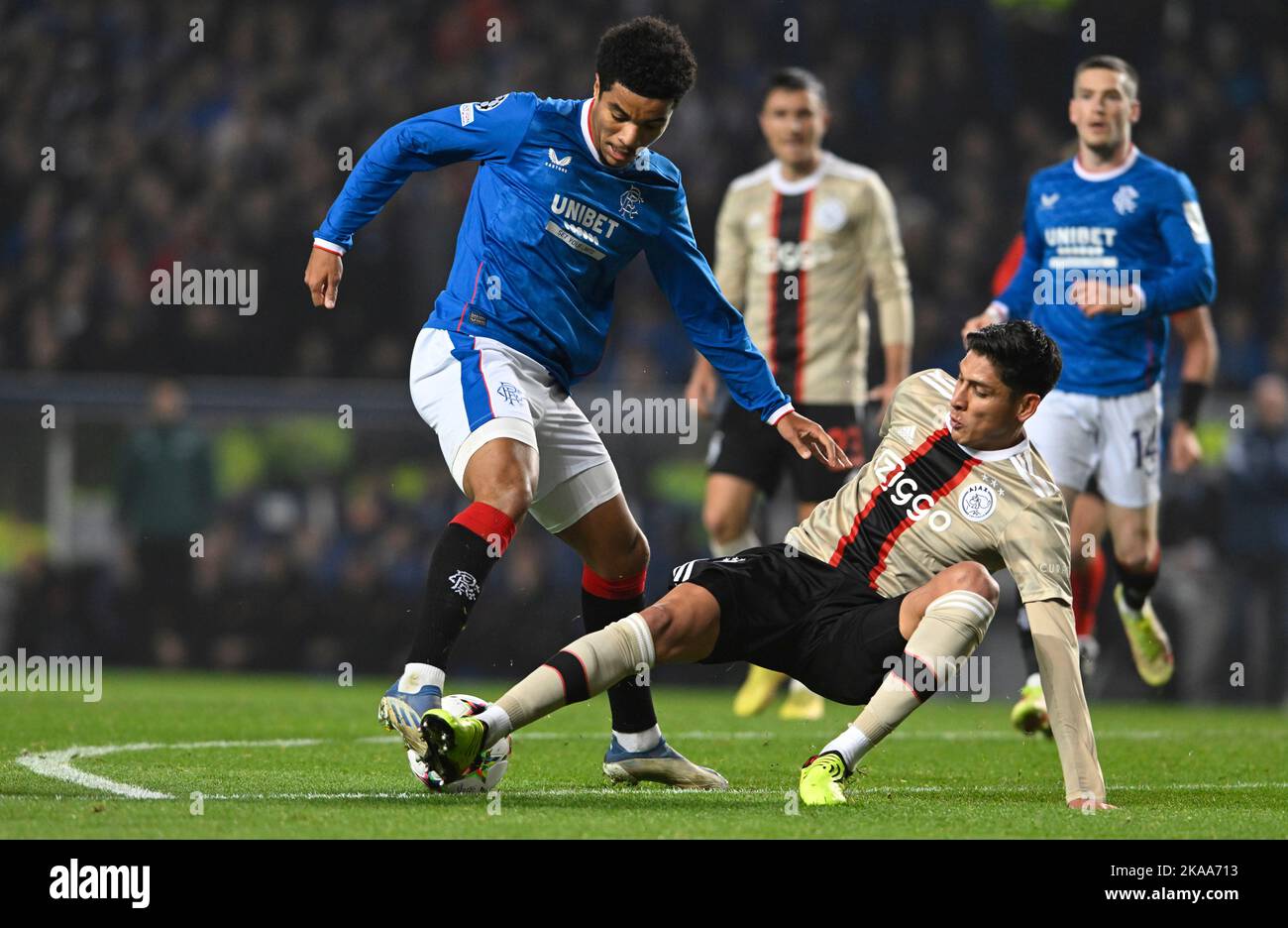 Glasgow, Scotland, 1st November 2022. Malik Tillman of Rangers and ...