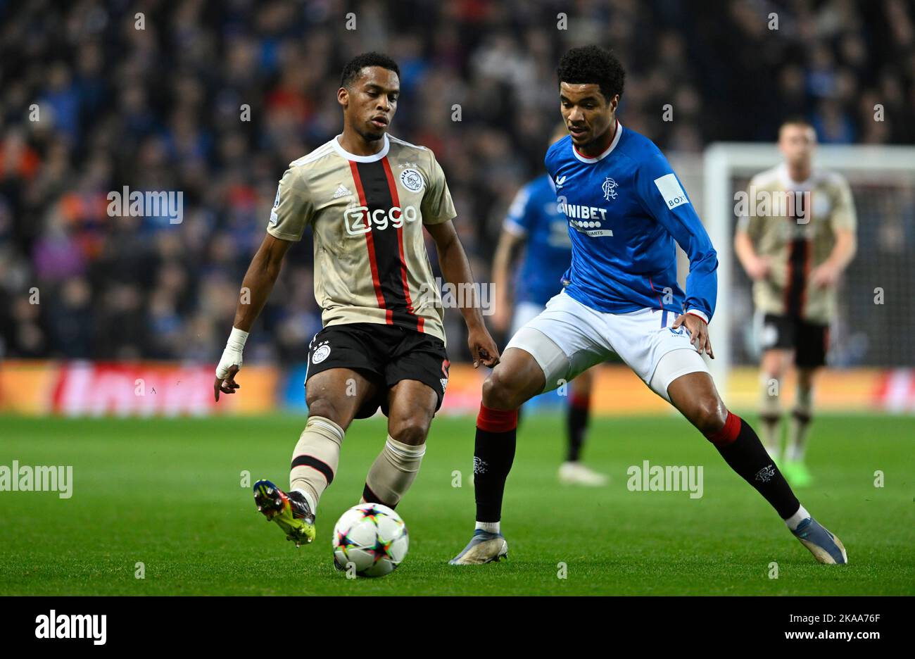 Glasgow, Scotland, 1st November 2022. Jurri‘n Timber of Ajax and Malik ...