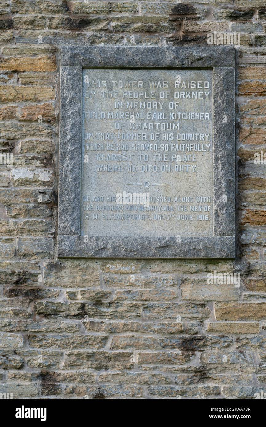 The image is of the Kitchener memorial tower at Marwick Head, dedicated ...