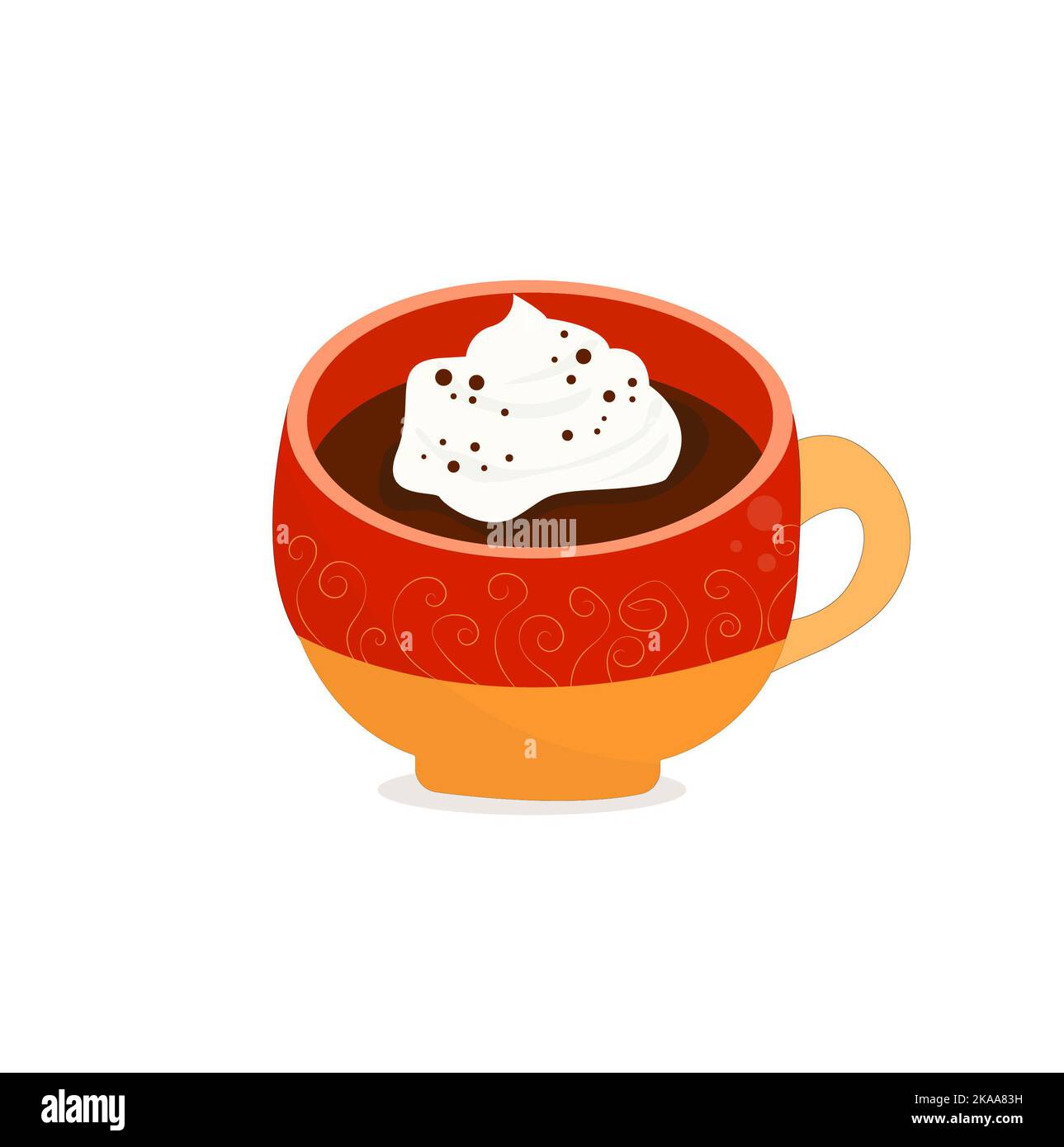 Cute red cup (hot chocolate, coffee) with cream and candy on chocolate ...