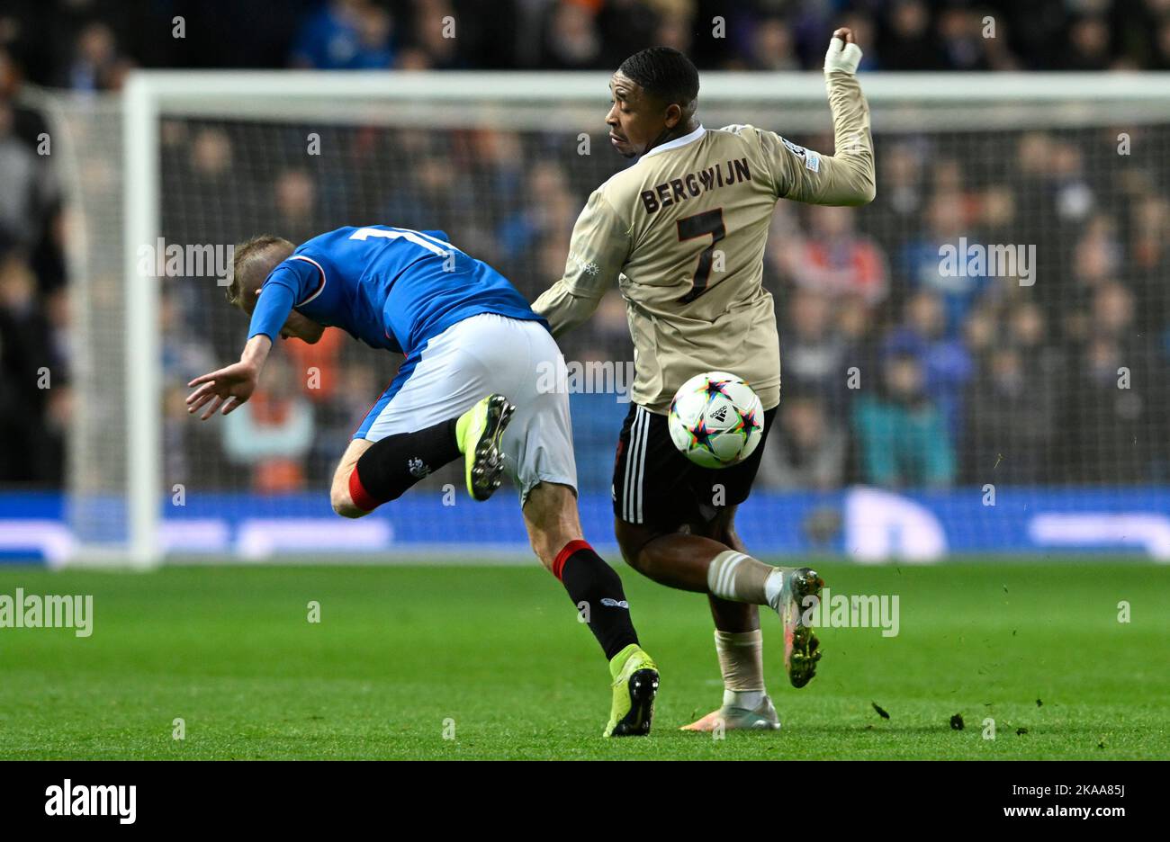 Glasgow, Scotland, 1st November 2022. Steven Davis of Rangers and Steven Bergwijn of Ajax during ...