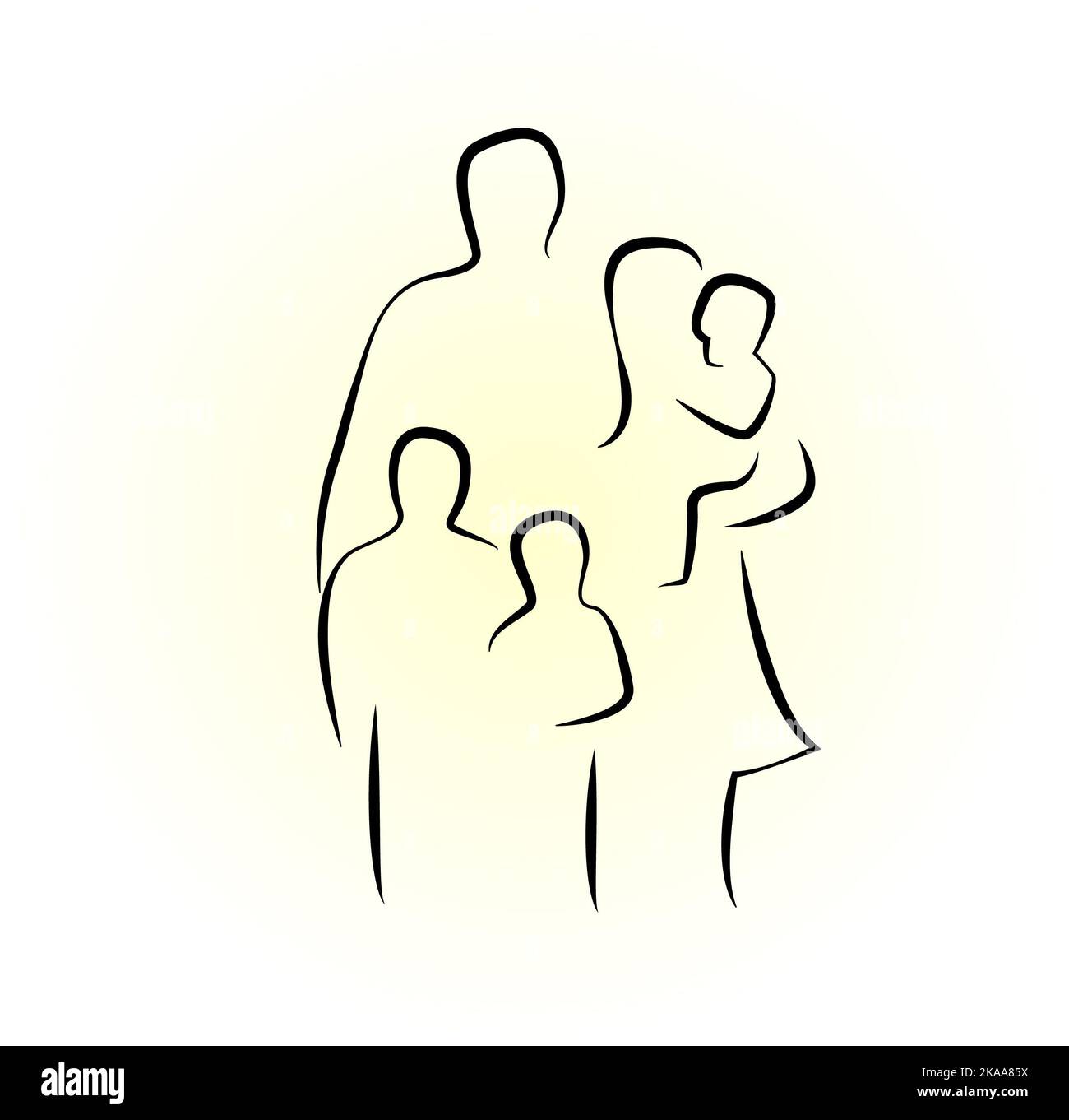 Happy family icon in simple figures. children, dad and mom stand ...
