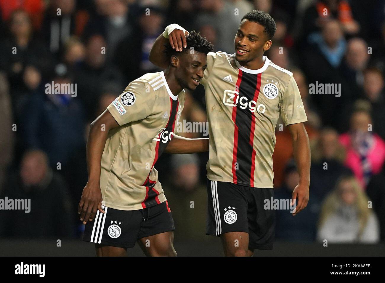 Ajax's Mohammed Kudus (left) celebrates scoring their side's third goal ...
