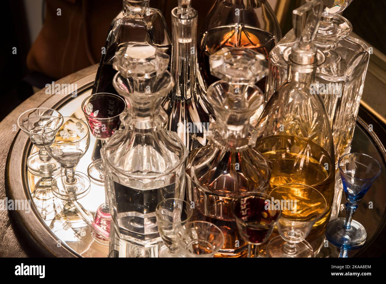Alcohol bottles tray hi-res stock photography and images - Alamy