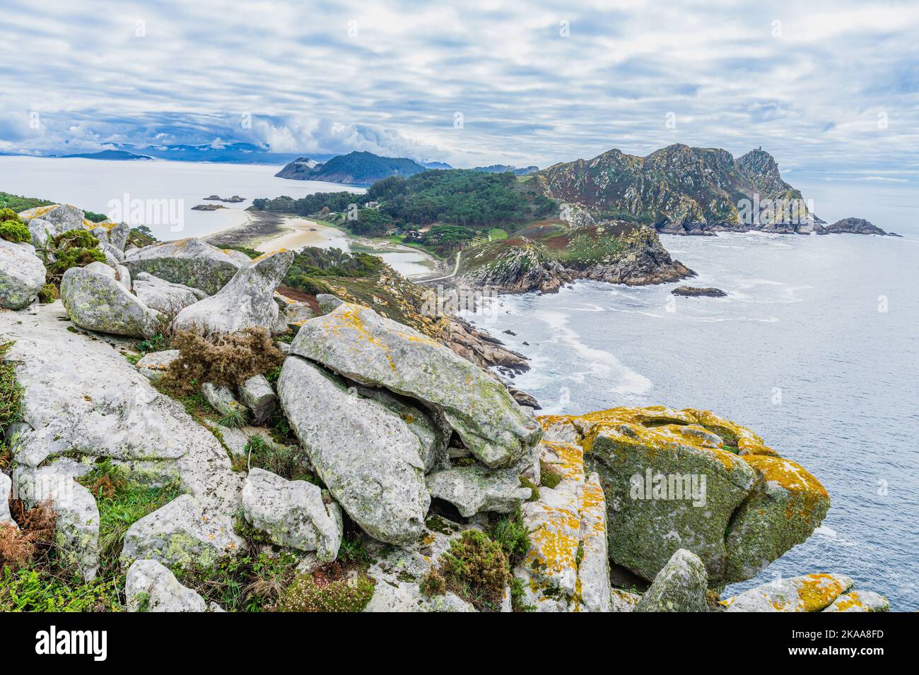 View of the Cies Islands in Galicia, Spain. National Park of the ...