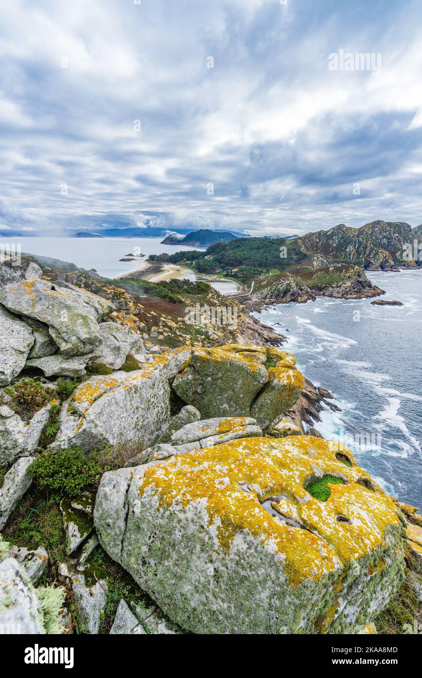 View of the Cies Islands in Galicia, Spain. National Park of the ...