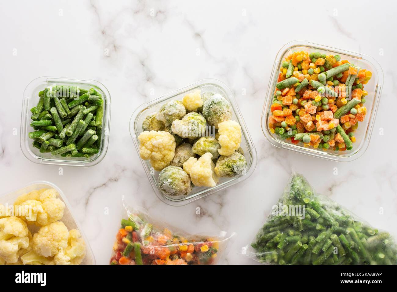 Frozen vegetables in containers and bags, frozen cauliflower and ...